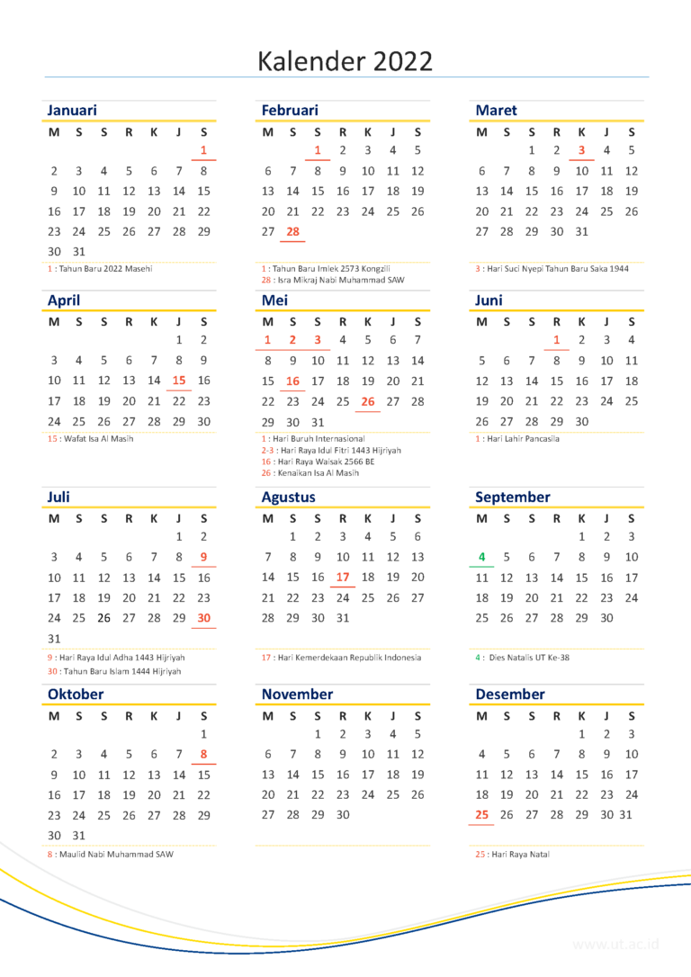 Tanpa Cuti Bersama – Kalender Ukuran A4 Tahun 2022 Masehi Sederhana ...